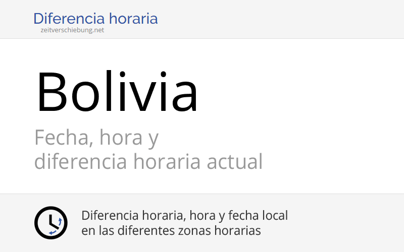 Bolivia, Sudamérica: Fecha, hora y diferencia horaria actual