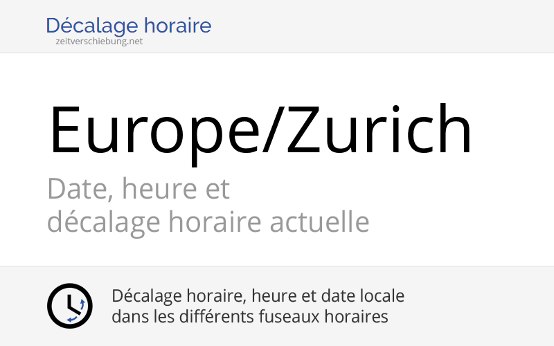 Europe/Zurich: Fuseau horaire en Suisse, Heure actuelle