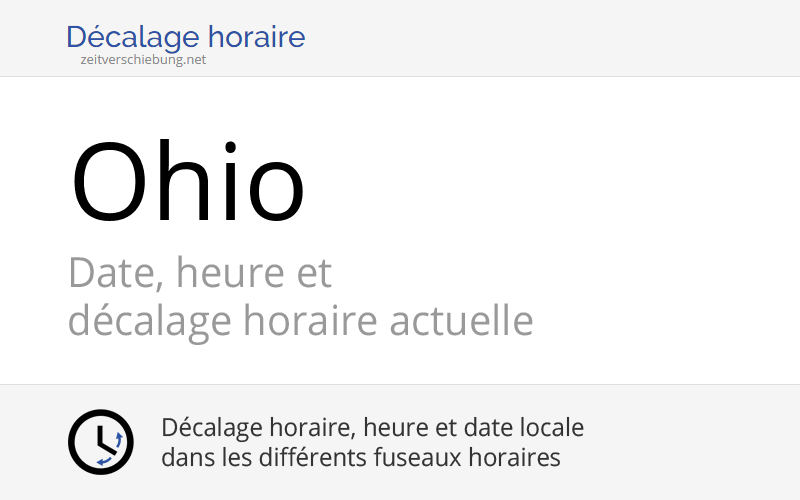 Ohio, États-Unis (USA): Date, heure et décalage horaire actuelle