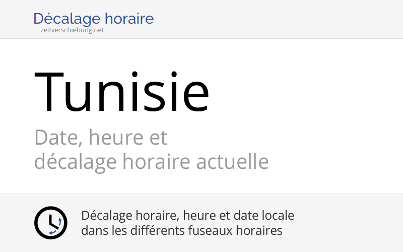 Tunisie, Afrique: Date, heure et décalage horaire actuelle