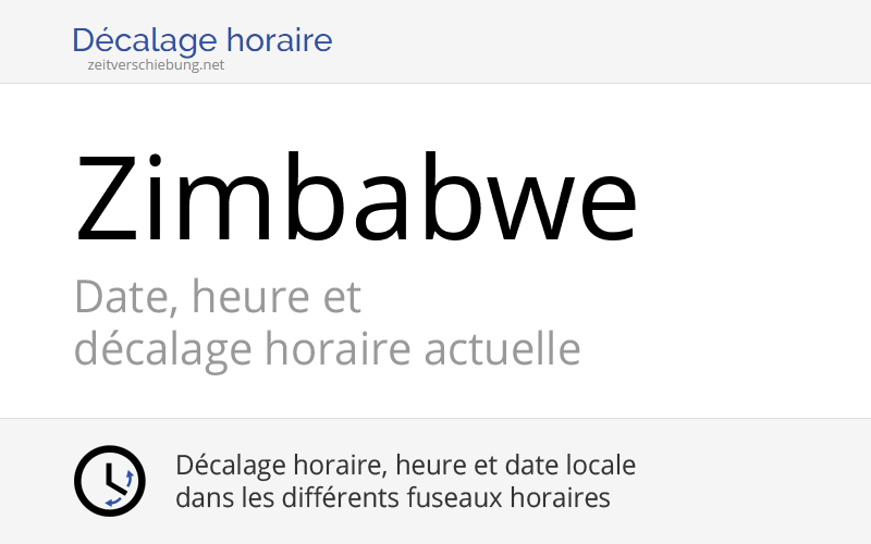 Zimbabwe, Afrique: Date, heure et décalage horaire actuelle