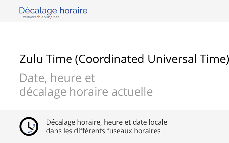 Z - Zulu Time (Coordinated Universal Time): Heure actuelle